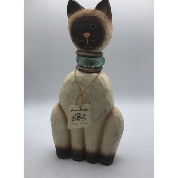 Other | James Haddon Signed Primitive Cat Wooden Sculpture Blue Eyes ...